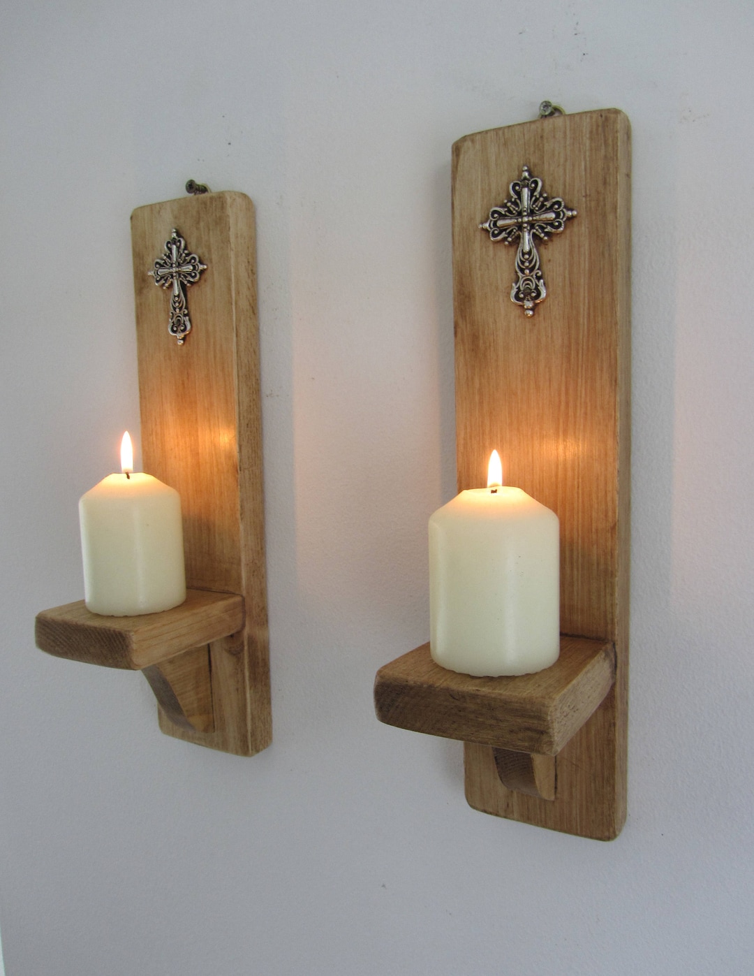 Pair of Church / Gothic Style Wall Sconce Candle Holders With Antique ...