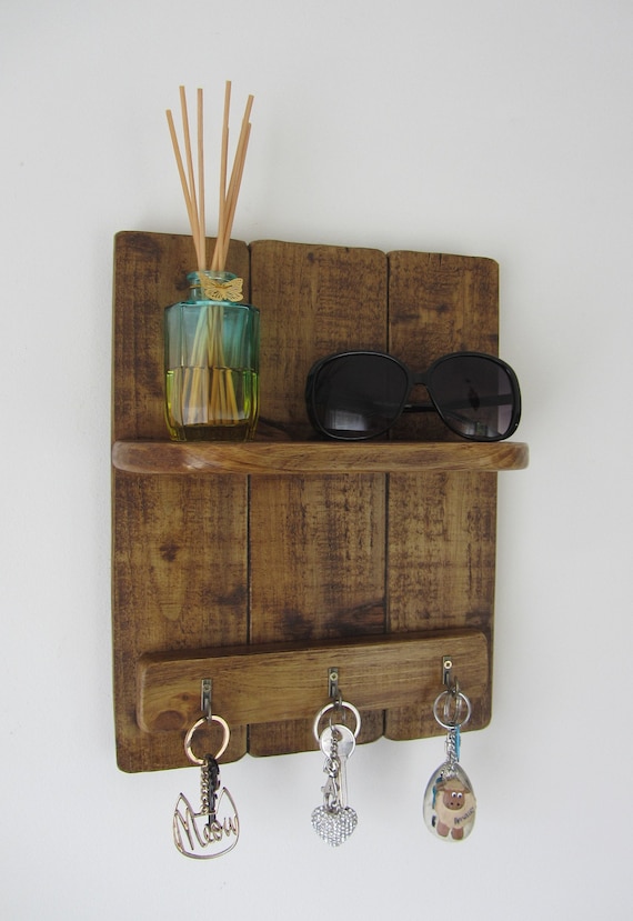 Rustic Reclaimed Wood 3 Hook Key Holder With Shelf - Etsy
