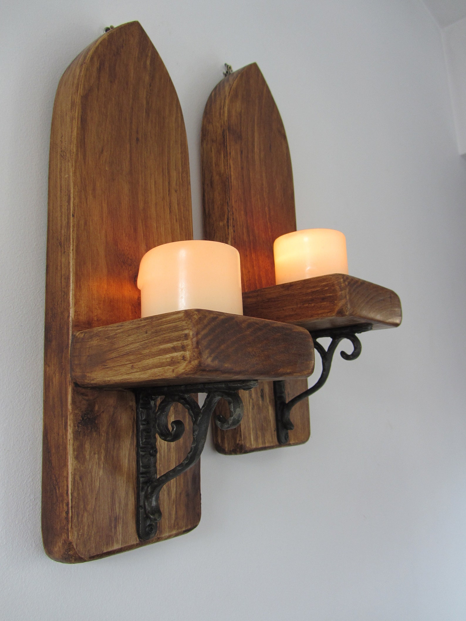 Pair of Gothic Arch Church Style Reclaimed Plank Wood Wall Sconce's ...