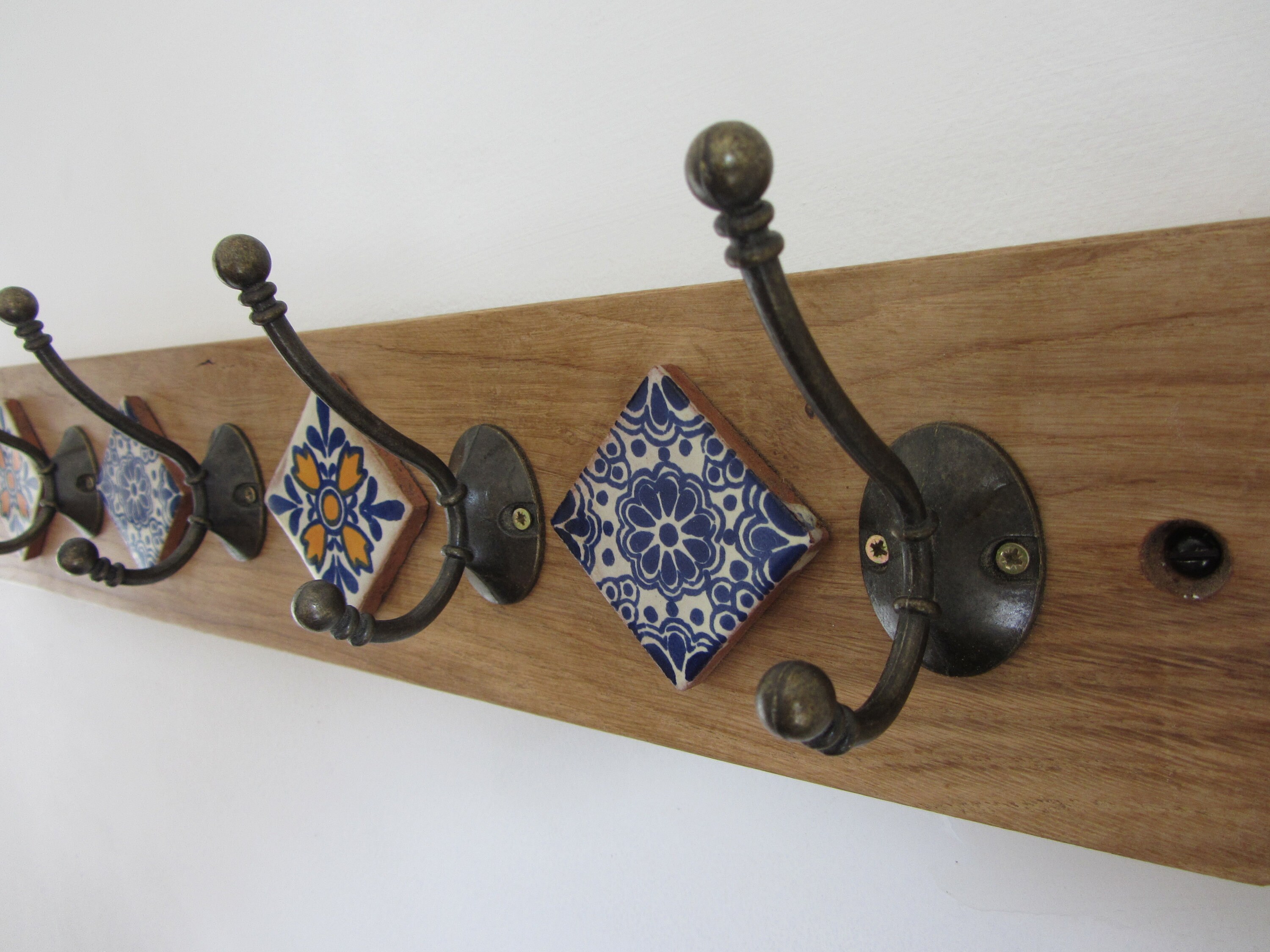 Mexican Style Solid Oak 5 Hook Coat Hooks / Robe Hooks Iron Hooks ...