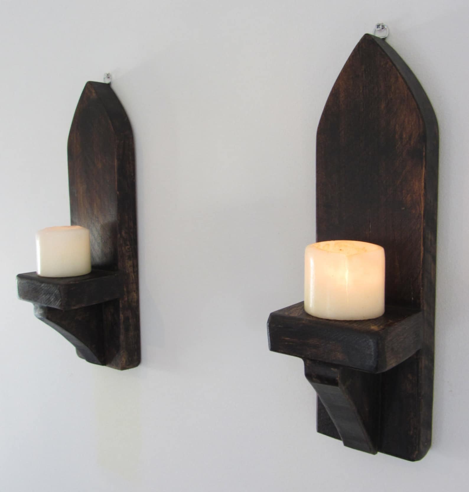 Pair of Reclaimed Plank Wood Gothic Style Wall Sconces Candle Holders ...