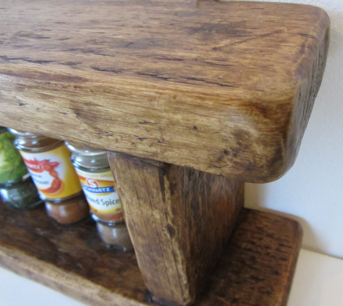 Rustic Reclaimed Plank Wood Spice Rack in Antique Brown - Etsy