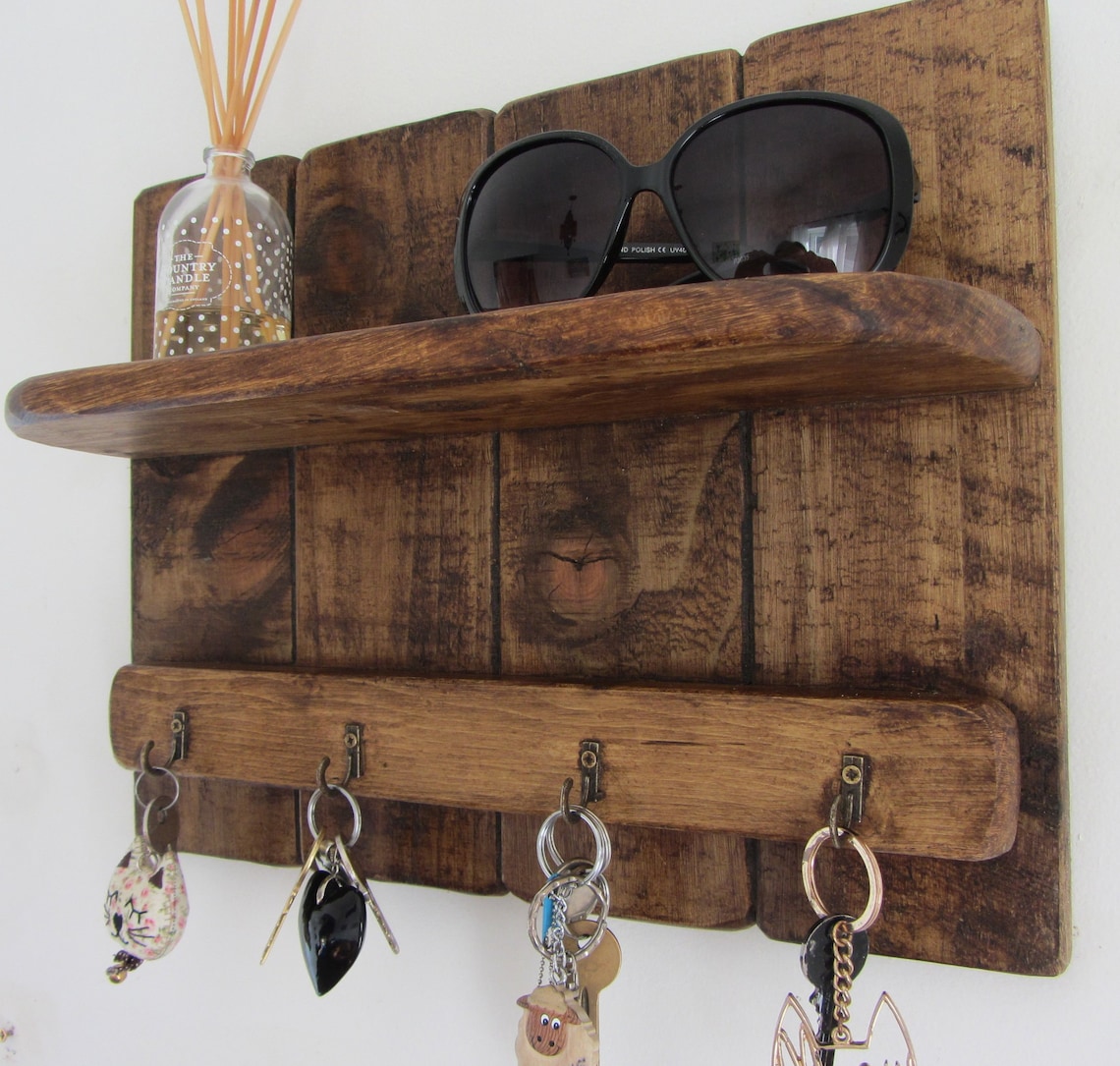 Rustic Reclaimed Wood 4 Hook Key Holder With Shelf 7 Colour - Etsy