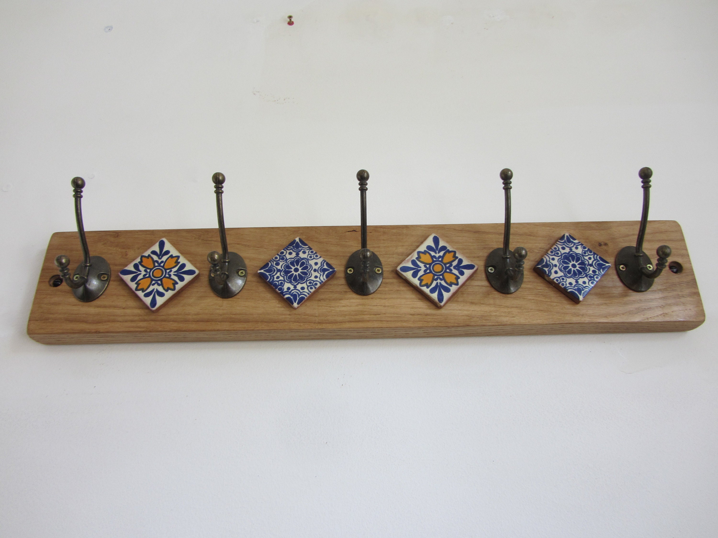 Mexican Style Solid Oak 5 Hook Coat Hooks / Robe Hooks Iron Hooks ...