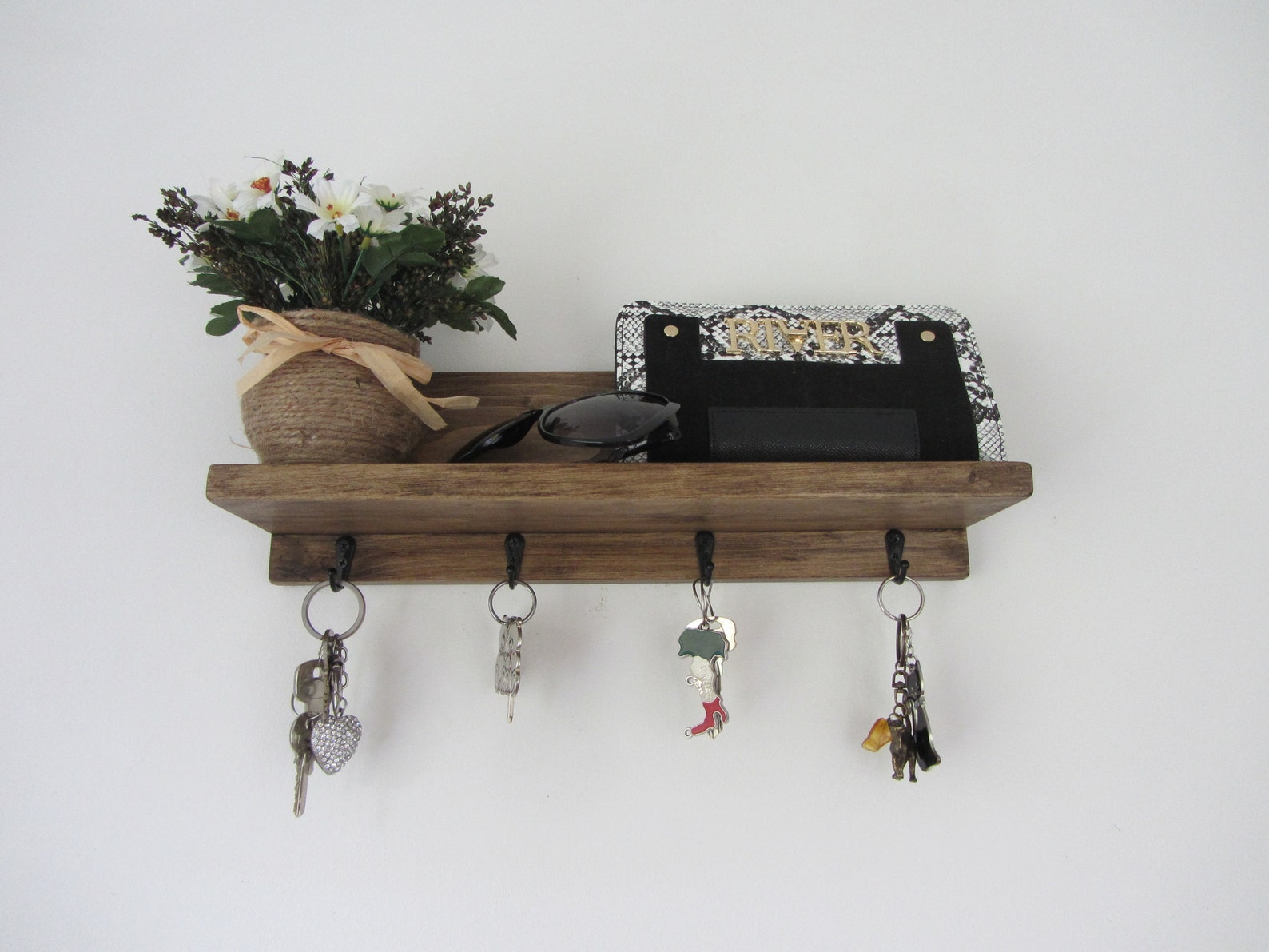 Pine Wood Key Holder With Shelf / Entryway Shelf / Key Rack / Kitchen ...