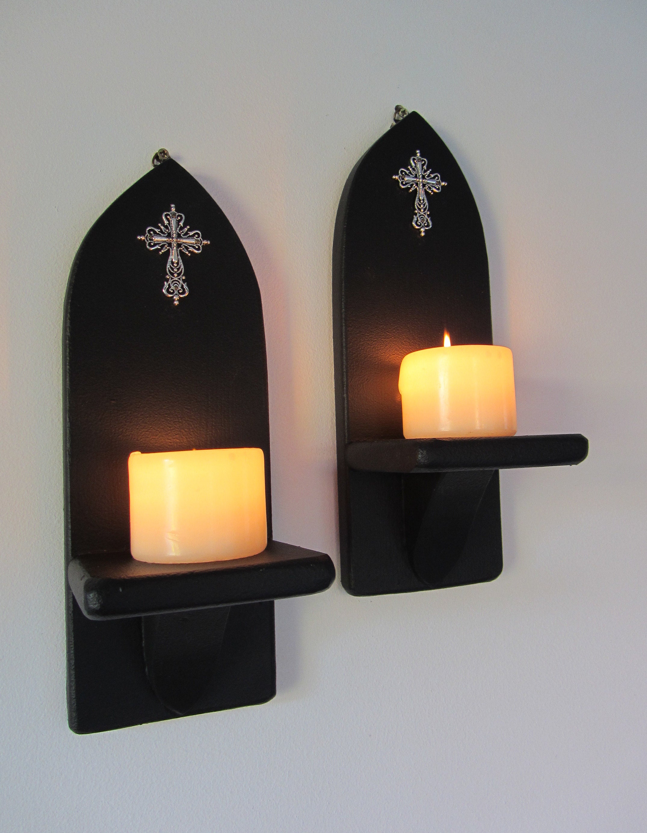 Pair of Church Gothic Matte Black Wall Sconce Led Candle | Etsy
