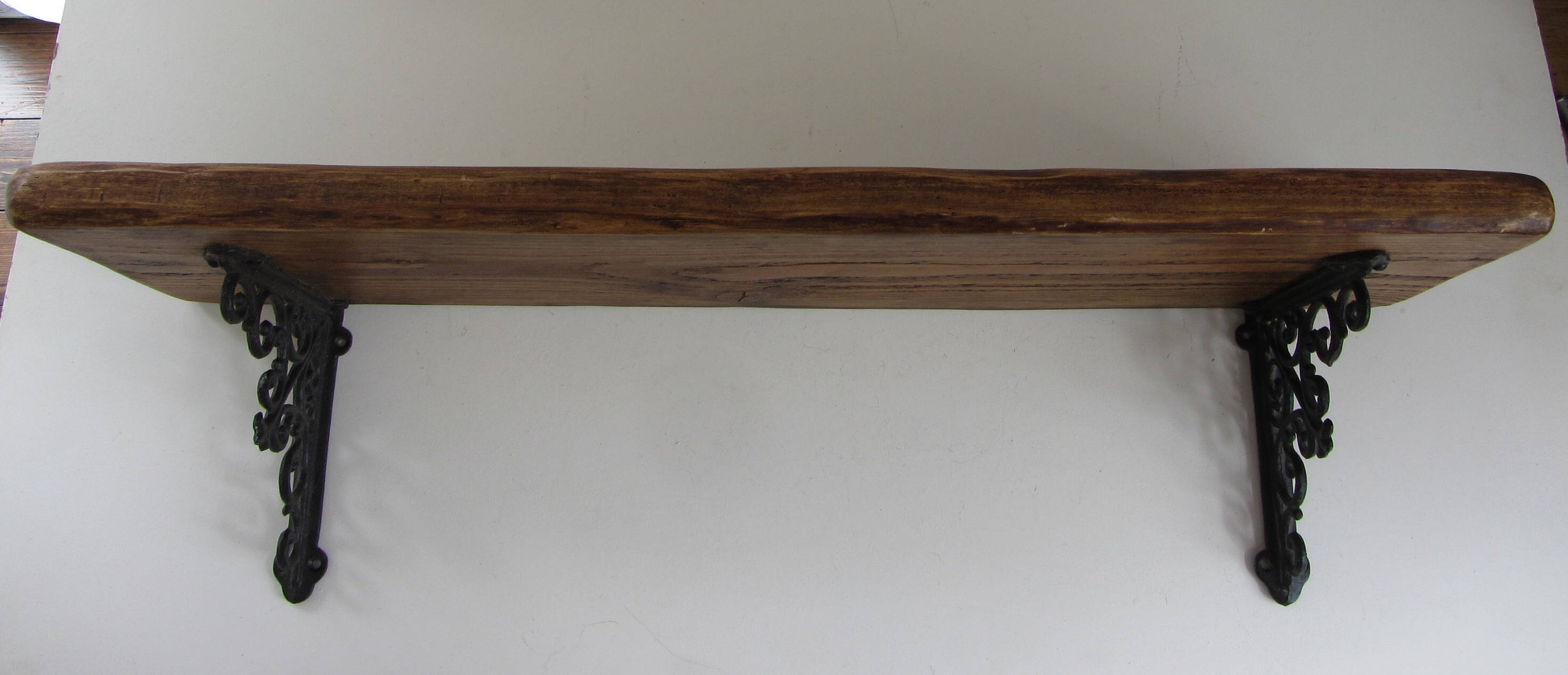 Rustic Farmhouse Style Reclaimed Plank Wood Shelf With Solid Cast Iron ...