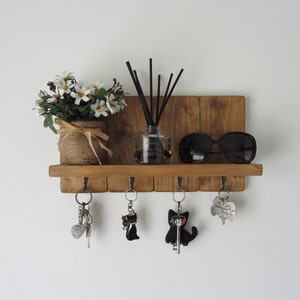 Rustic Waxed Pallet Wood Key Holder With Shelf / Entryway Shelf / Key ...