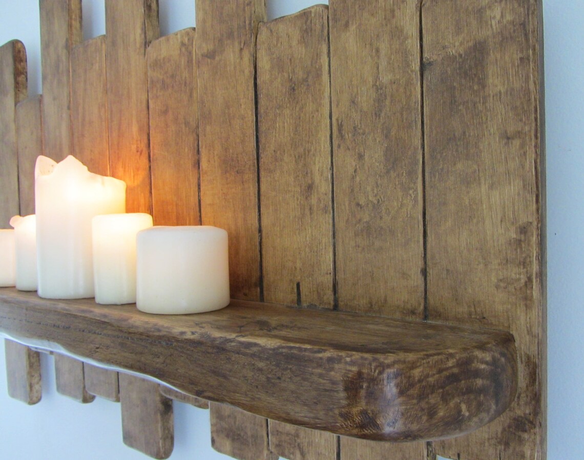 Large 77cm Reclaimed Pallet Wood Floating Shelf / Rack / Led Candle ...