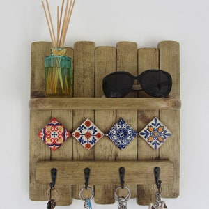 Rustic Wood 4 Hook Key Holder With Shelf Mexican Furniture Kitchen ...