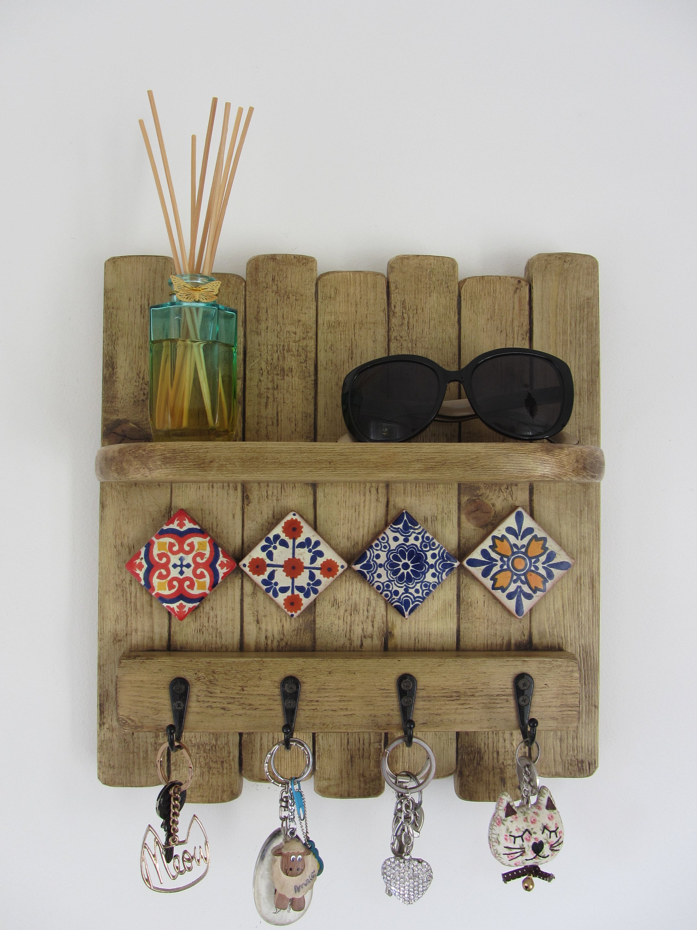 Rustic Reclaimed Wood 4 Hook Key Holder With Shelf Mexican - Etsy UK