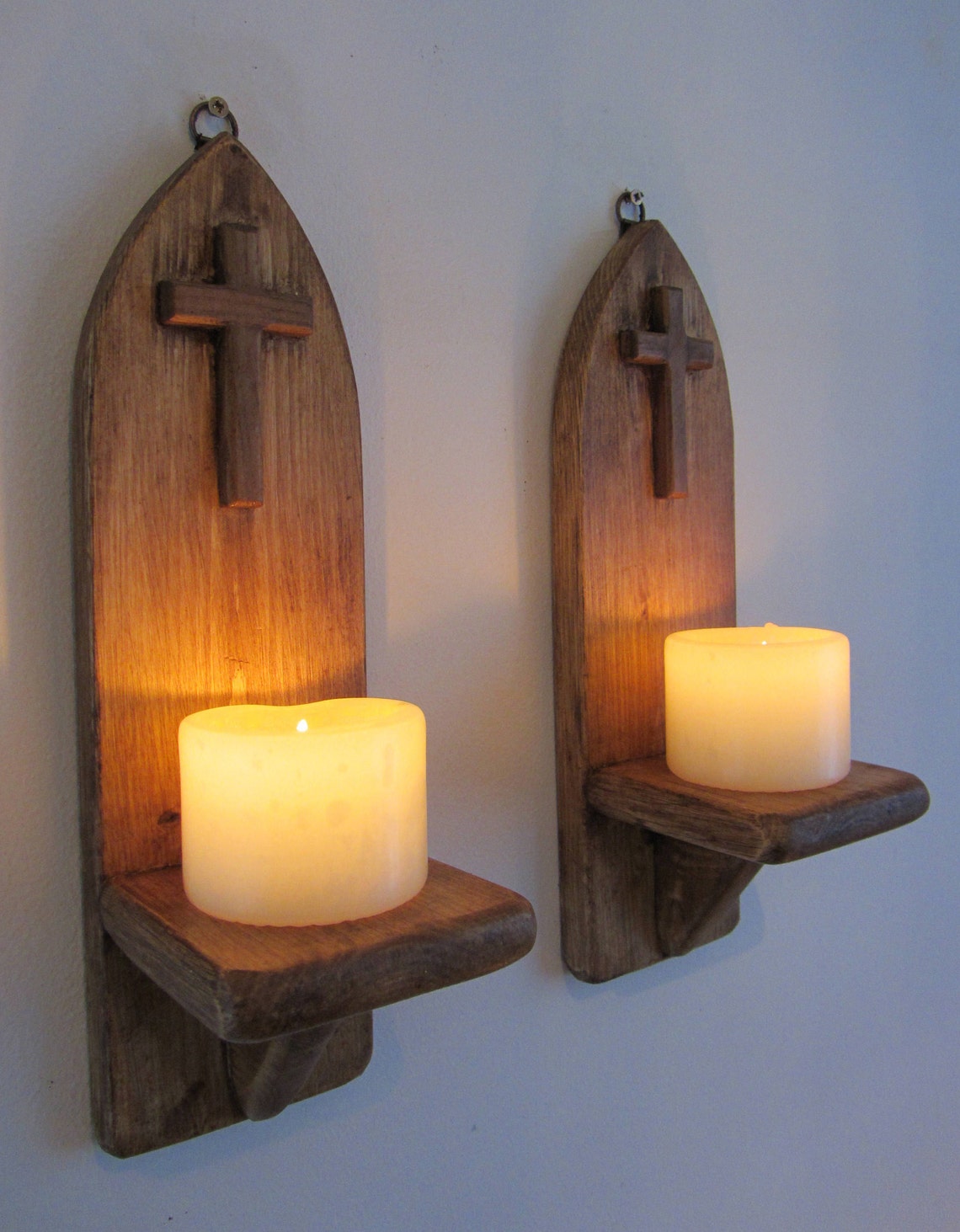 Pair of Church / Catholic Style Wall Sconce Led Candle Holders With ...