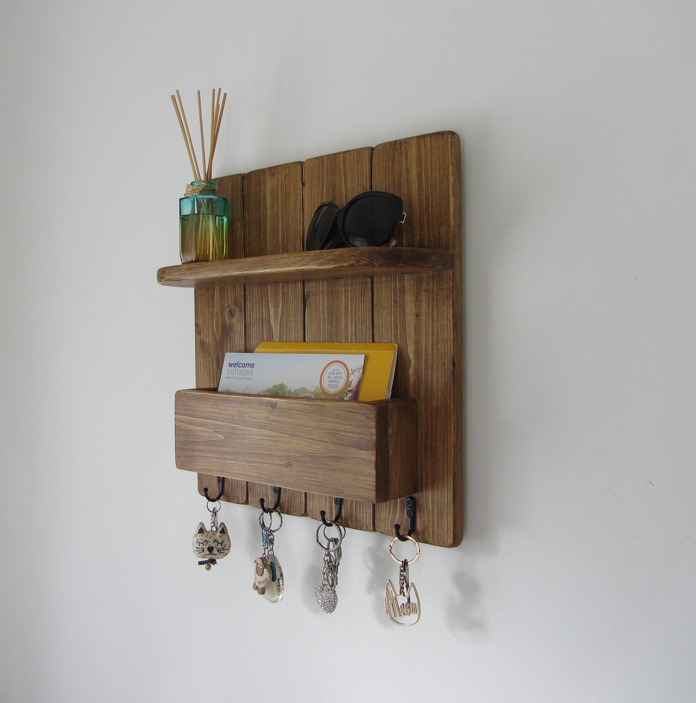 Rustic Reclaimed Wood 4 Hook Key Holder With Shelf and Letter - Etsy UK