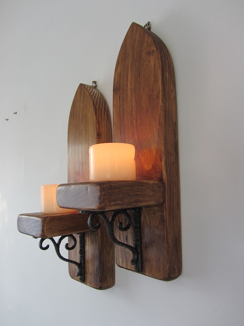 Pair of Gothic Arch Church Style Reclaimed Plank Wood Wall Sconce's ...