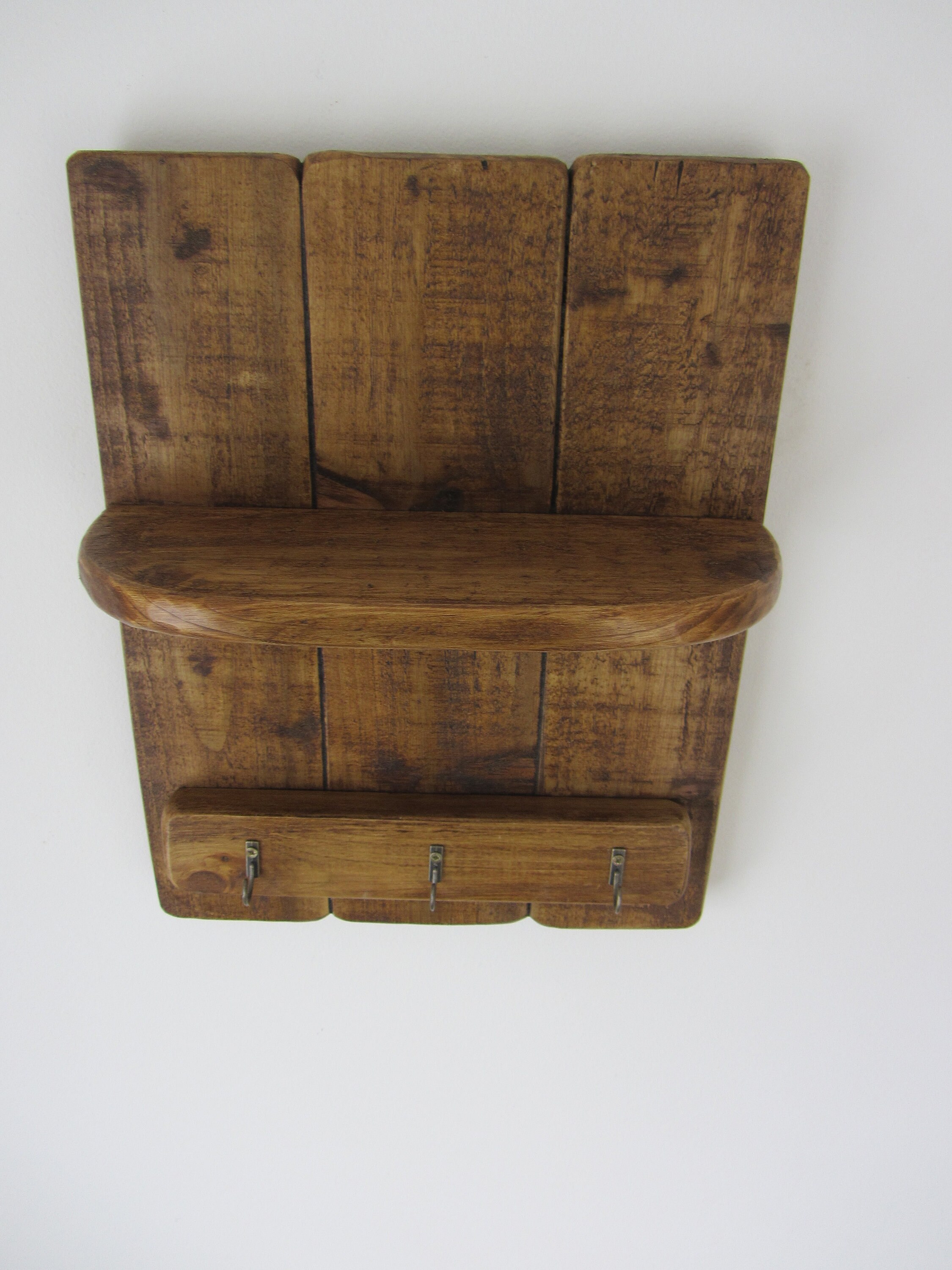 Rustic reclaimed wood 3 hook key holder with shelf | Etsy