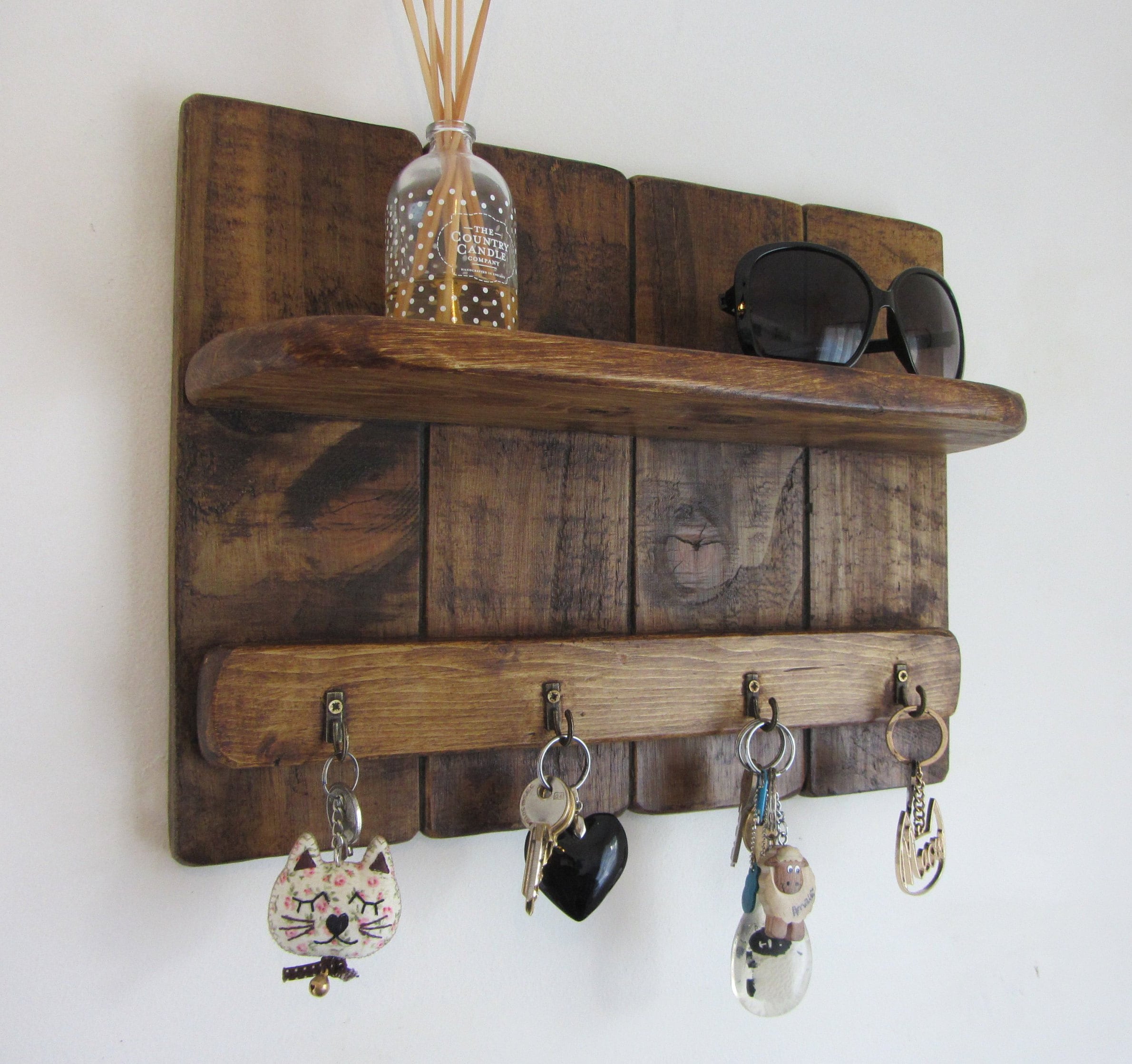Rustic Reclaimed Wood 4 Hook Key Holder With Shelf 7 Colour Options - Etsy