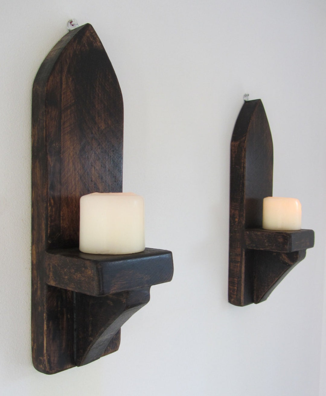 Pair of Reclaimed Plank Wood Gothic Style Wall Sconces Candle Holders ...