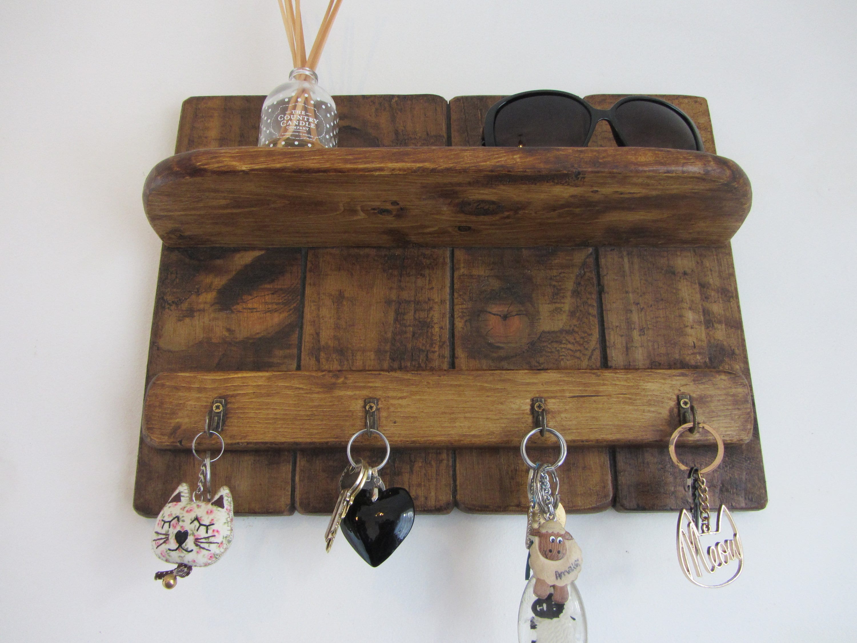 Rustic Reclaimed Wood 4 Hook Key Holder With Shelf 7 Colour Options - Etsy