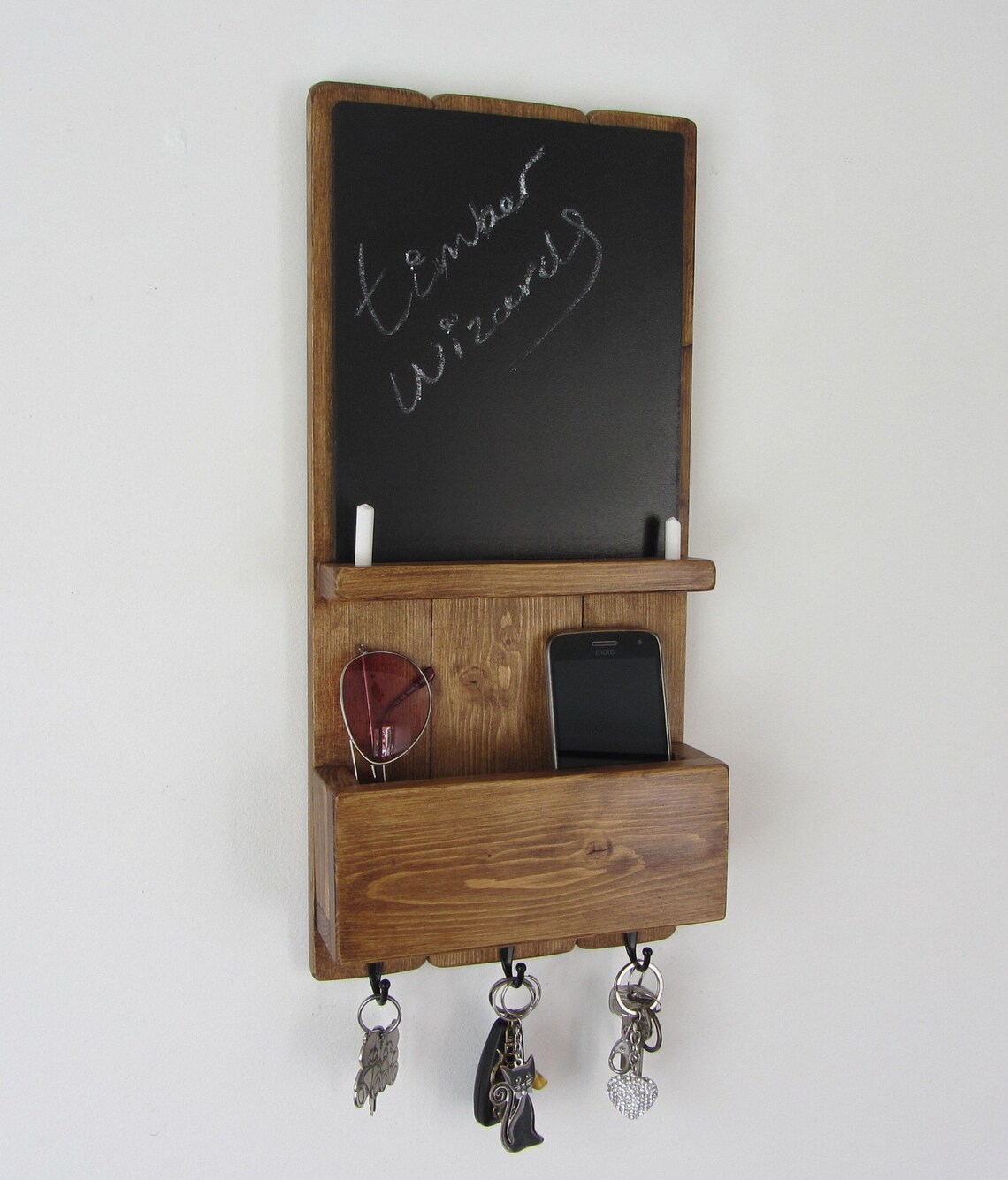 Reclaimed Wood Kitchen Organizer 3 Hook Key Holder Mail Caddy Letter ...