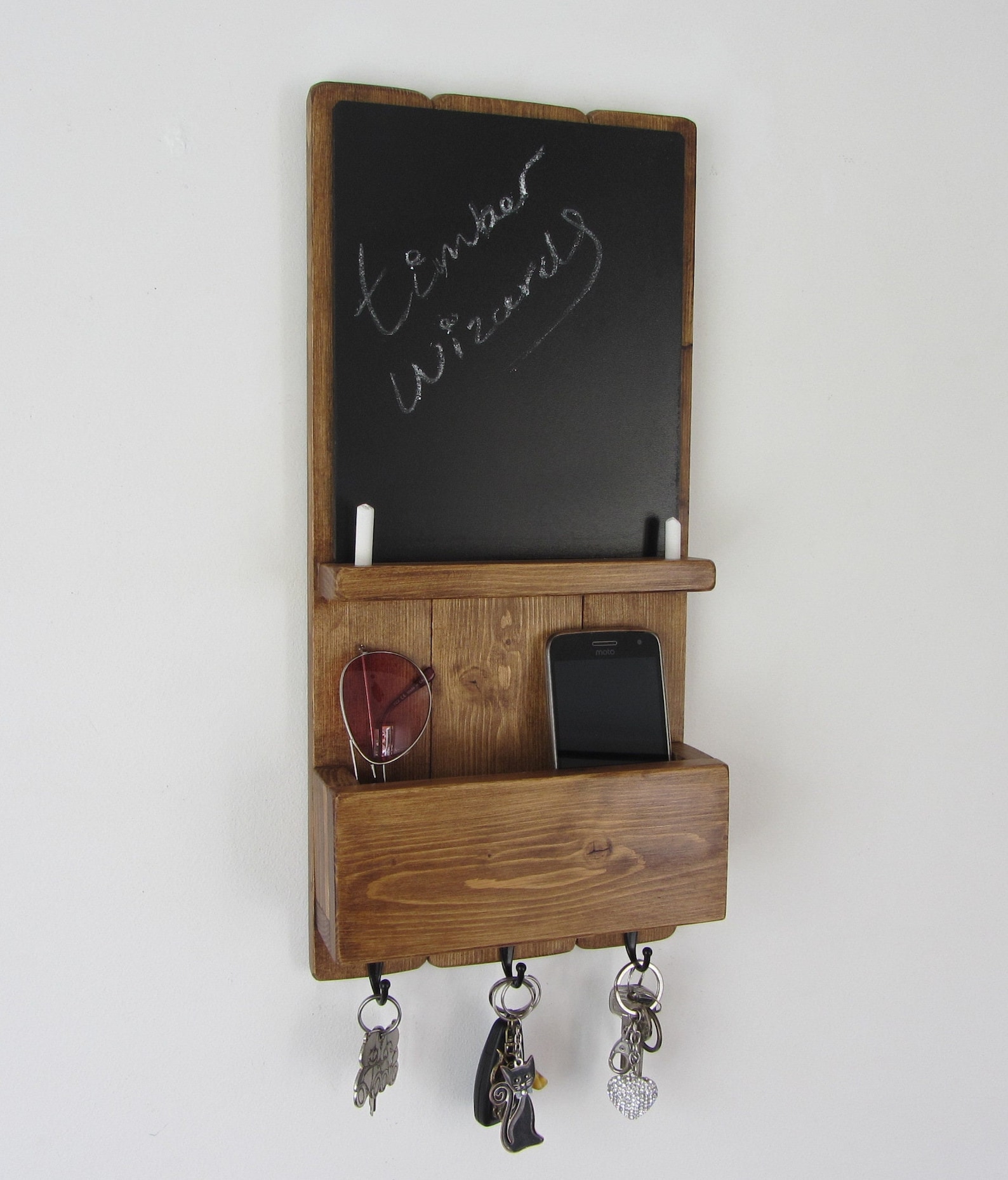 Reclaimed Wood Kitchen Organizer 3 Hook Key Holder Mail Caddy Letter ...