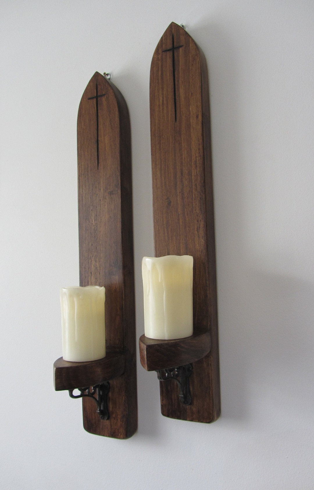 Pair of Gothic / Church Reclaimed Chunky Plank Wood Wall Sconce's ...