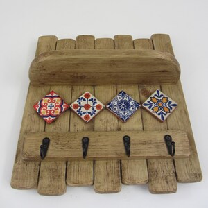 Rustic Wood 4 Hook Key Holder With Shelf Mexican Furniture Kitchen ...