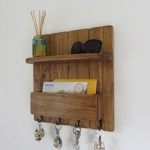 Rustic Reclaimed Wood 4 Hook Key Holder With Shelf and Letter Rack - Etsy