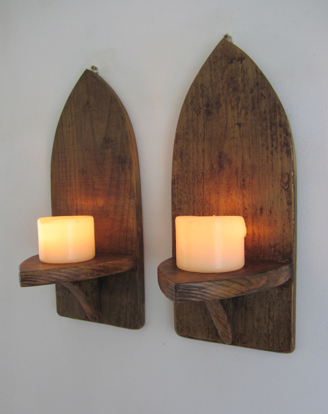 Pair of Church / Gothic Style Primitive Wall Sconce's Led Candle ...