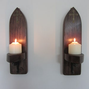 Pair of Gothic / Church Style Plank Wood Wall Sconce's Candle Holders ...