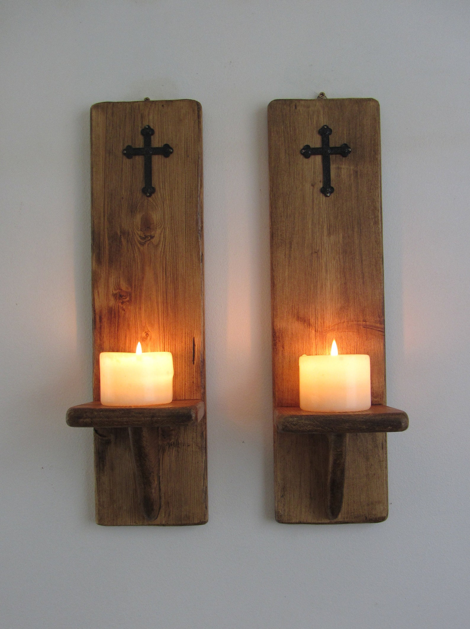 Pair of Church Gothic Style Wall Sconce Led Candle Holders With Black ...