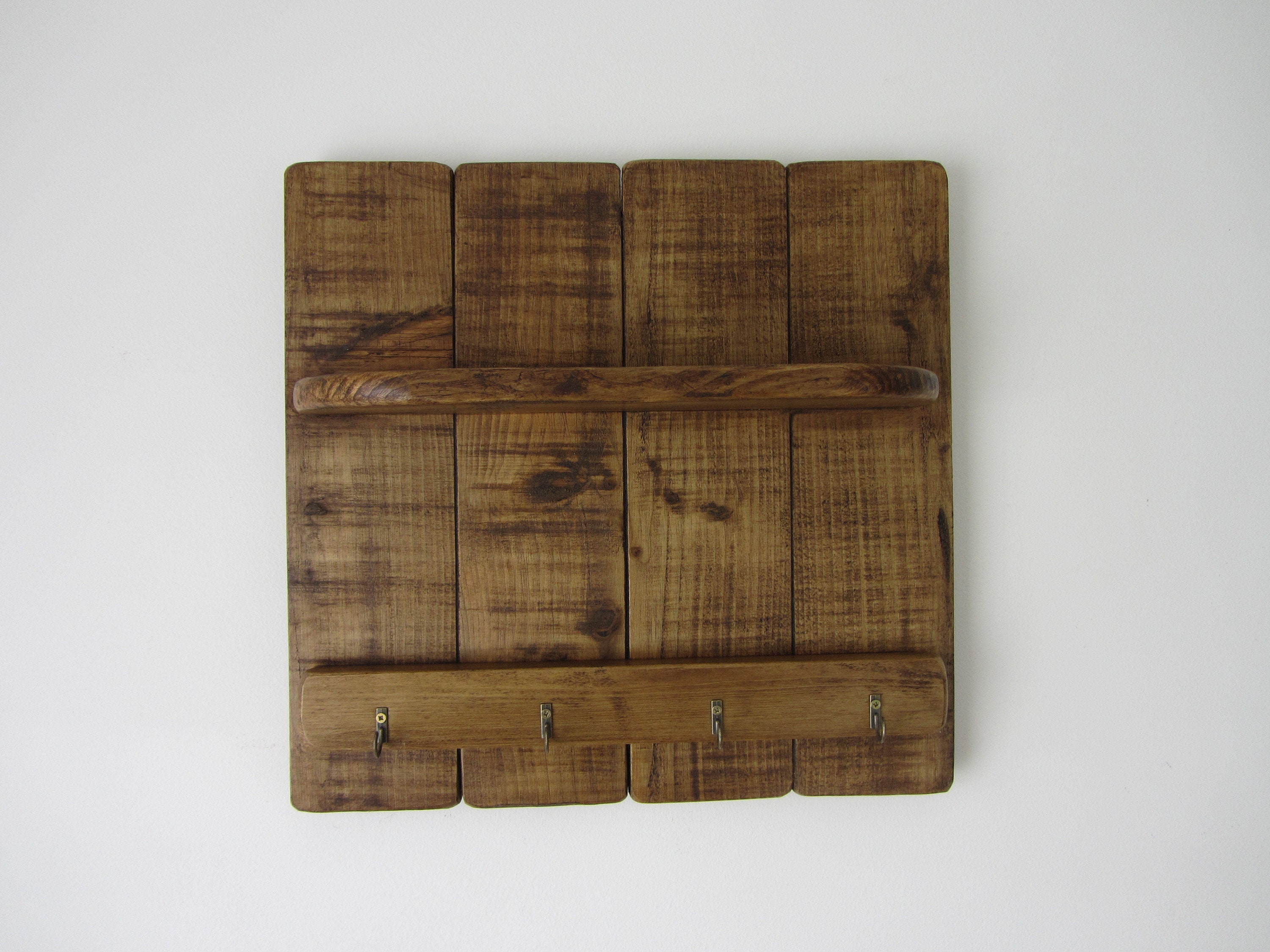 Rustic Reclaimed Wood 4 Hook Key Holder With Shelf , Rustic Kitchen ...