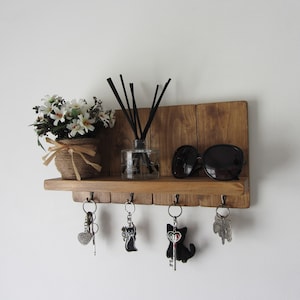Rustic Waxed Pallet Wood Key Holder With Shelf / Entryway Shelf / Key ...