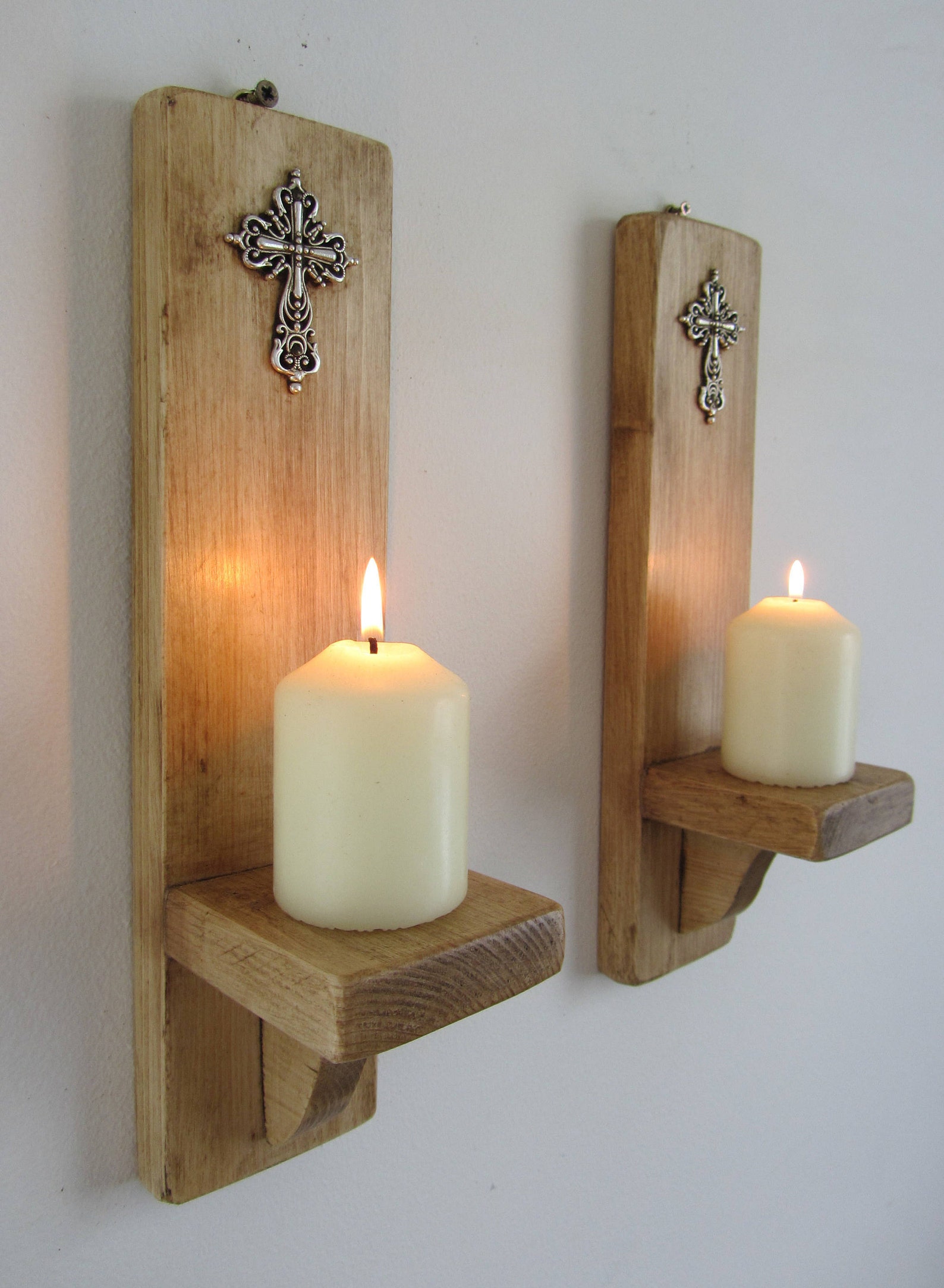 Pair of Church / Gothic Style Wall Sconce Candle Holders With Antique ...