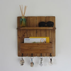 Rustic Reclaimed Wood 4 Hook Key Holder With Shelf and Letter Rack - Etsy