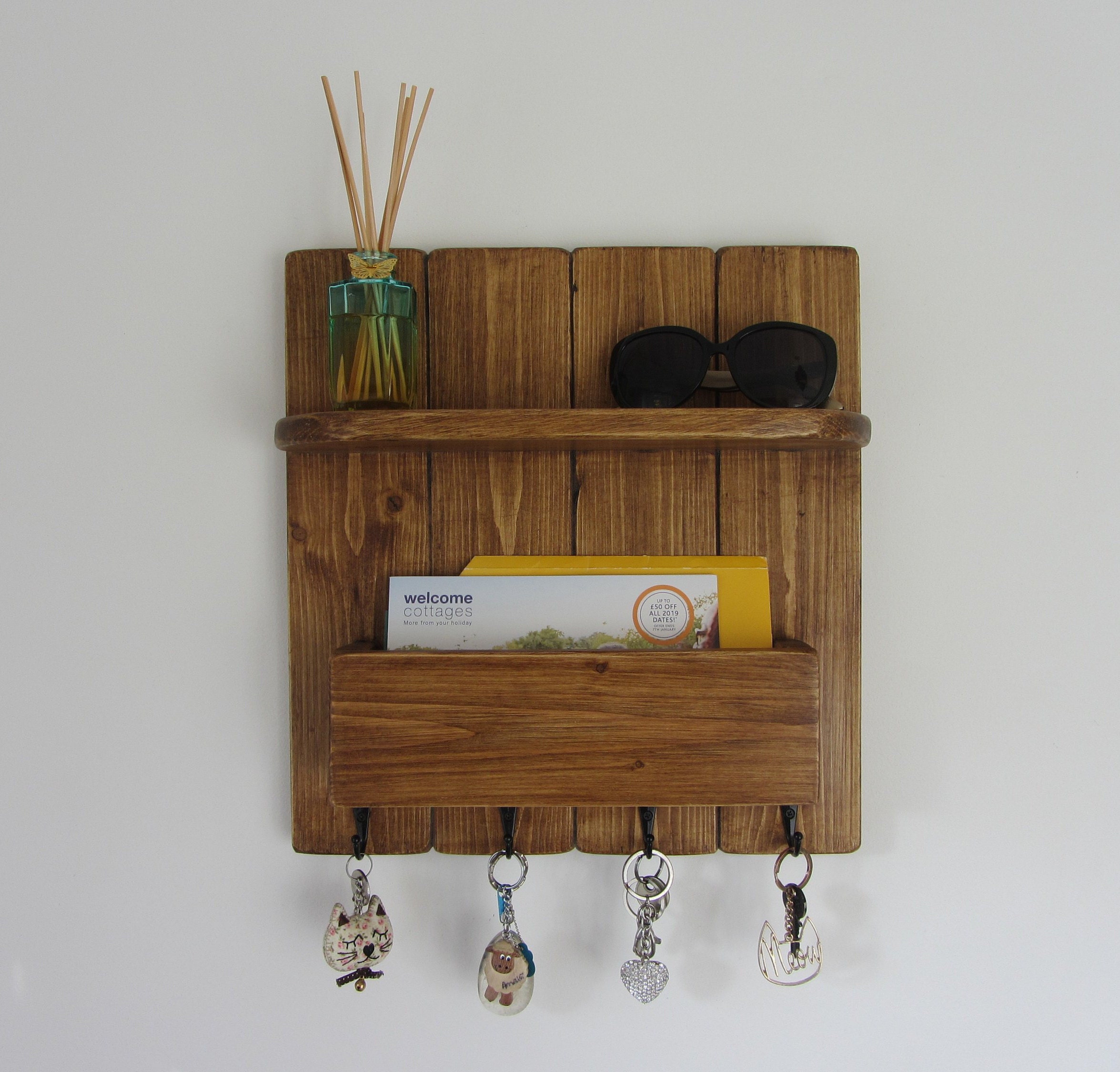 Rustic Reclaimed Wood 4 Hook Key Holder With Shelf and Letter - Etsy UK