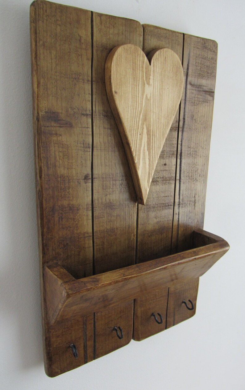 Wall Hanging Rustic Wood Letter Rack Mail Rack & Key Hooks - Etsy