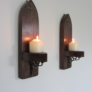 Pair of Gothic / Church Style Plank Wood Wall Sconce's Candle Holders ...