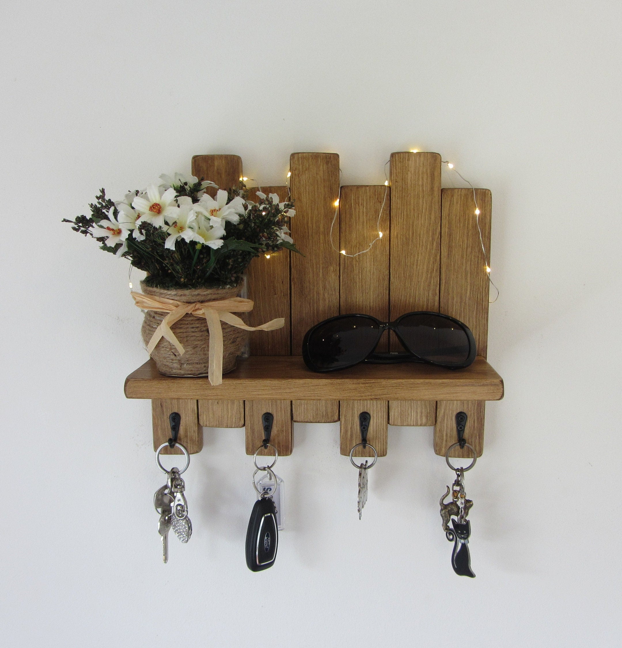 Rustic Waxed Wood Key Holder With Shelf / Entryway Shelf / Key | Etsy