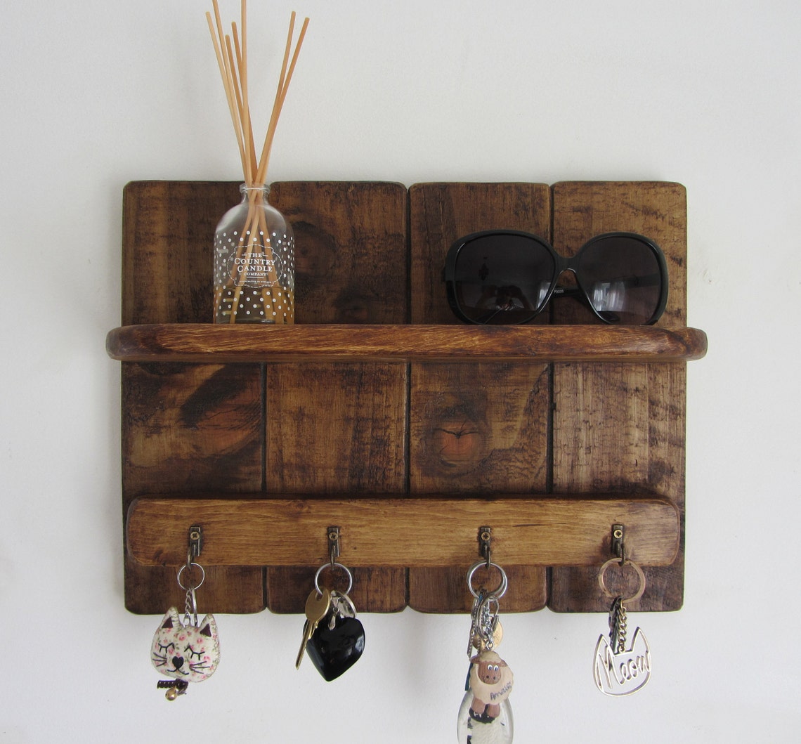 Rustic Reclaimed Wood 4 Hook Key Holder With Shelf 7 Colour Options - Etsy