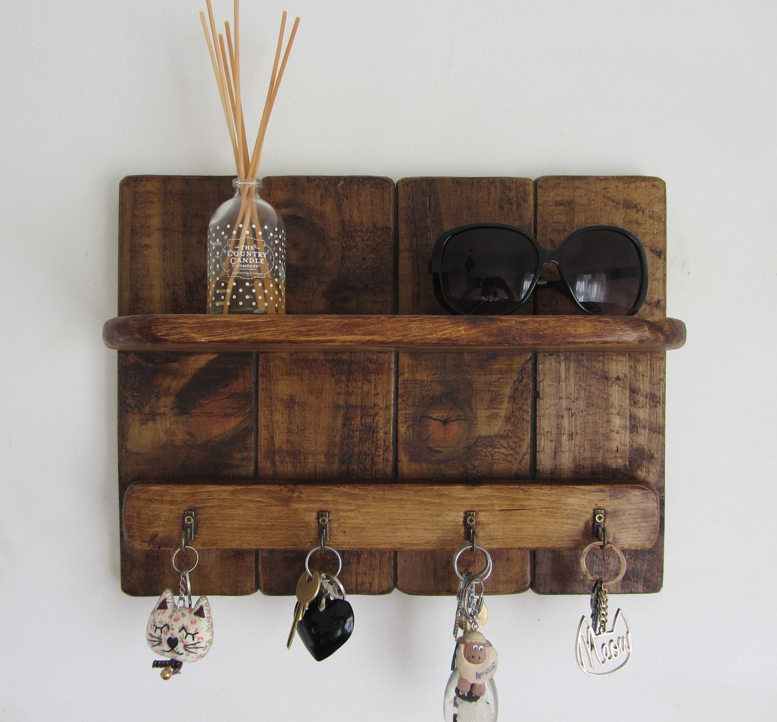 Rustic Reclaimed Wood 4 Hook Key Holder With Shelf 7 Colour Options - Etsy