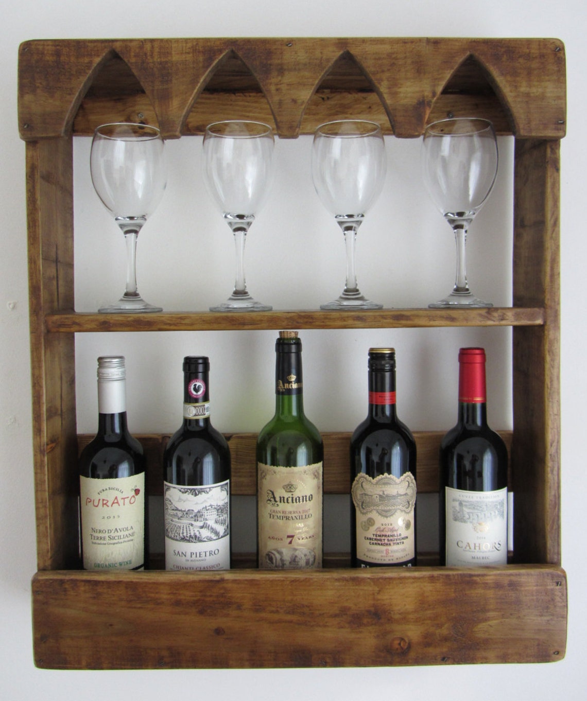 Gothic Style Reclaimed Wood 6 Bottle Wine Rack With Wine Glass | Etsy