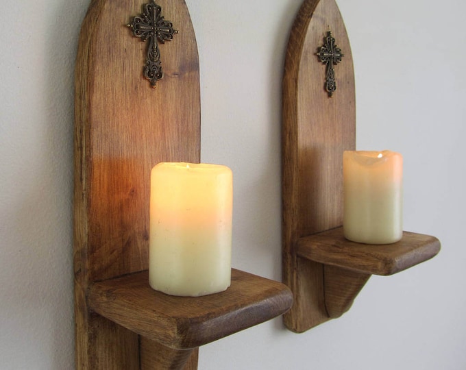 Pair of Church / Gothic Style Wall Sconce Led Candle Holders With ...