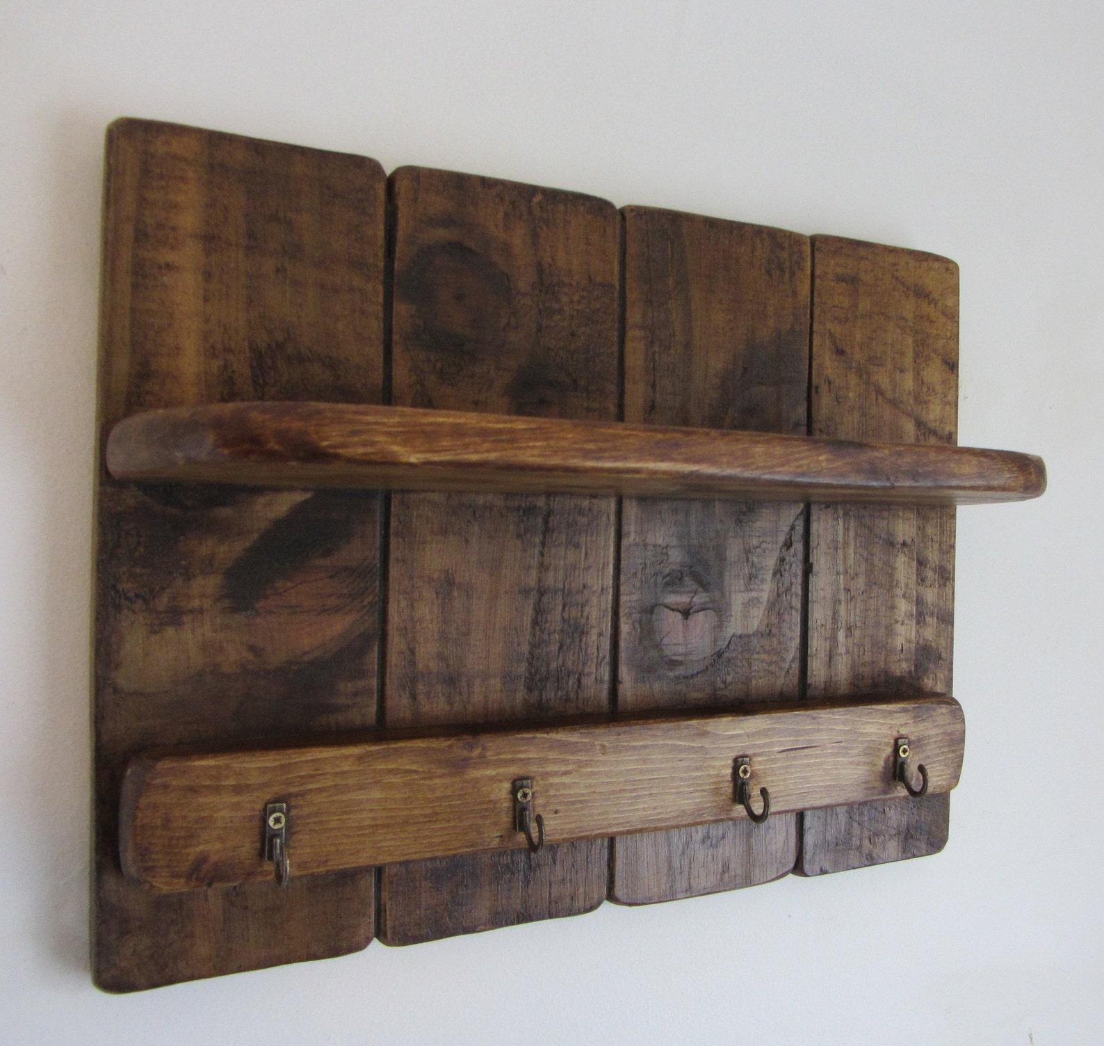 Rustic Reclaimed Wood 4 Hook Key Holder With Shelf 7 Colour Options - Etsy