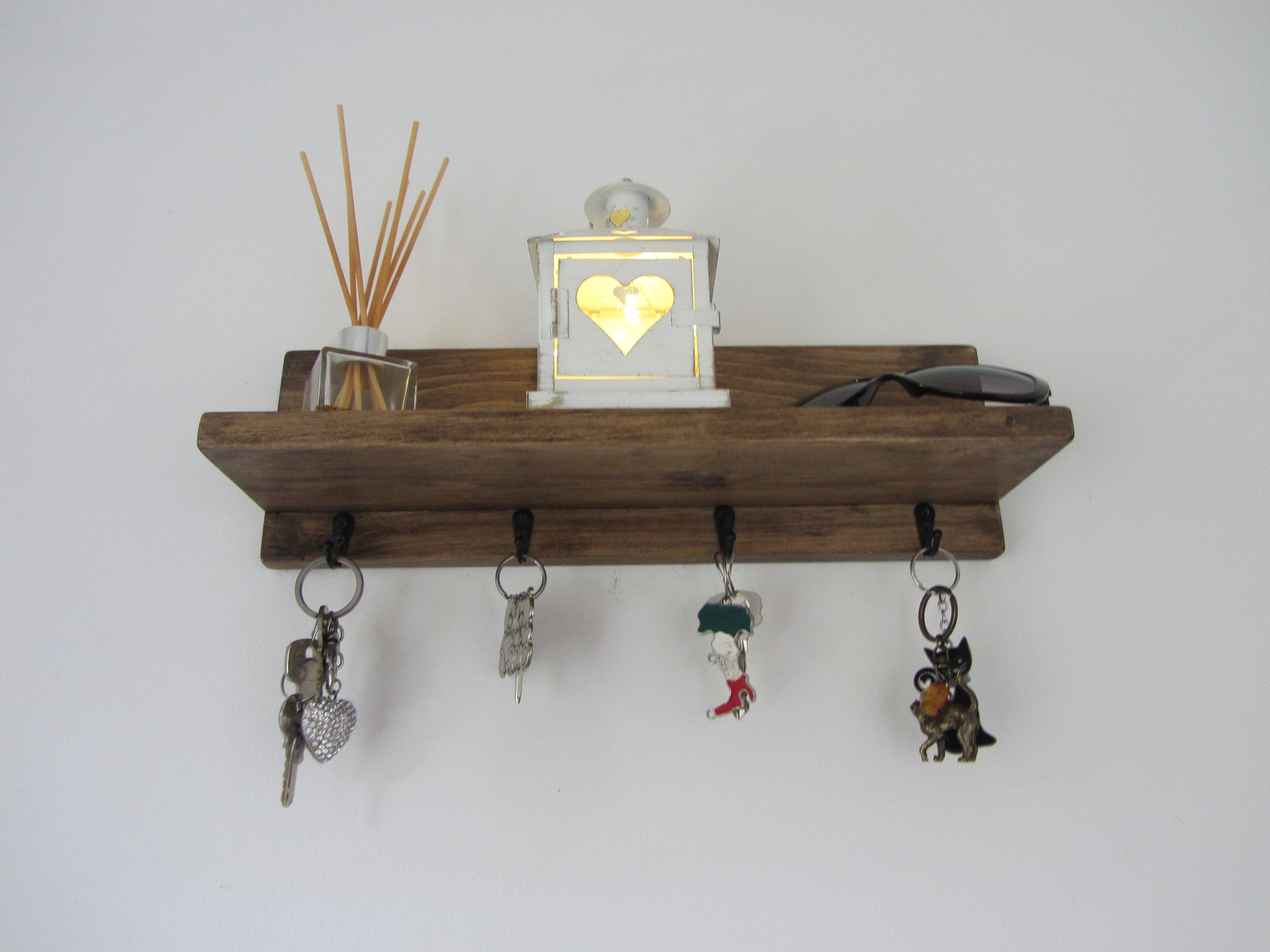 Pine Wood Key Holder With Shelf / Entryway Shelf / Key Rack / Kitchen ...