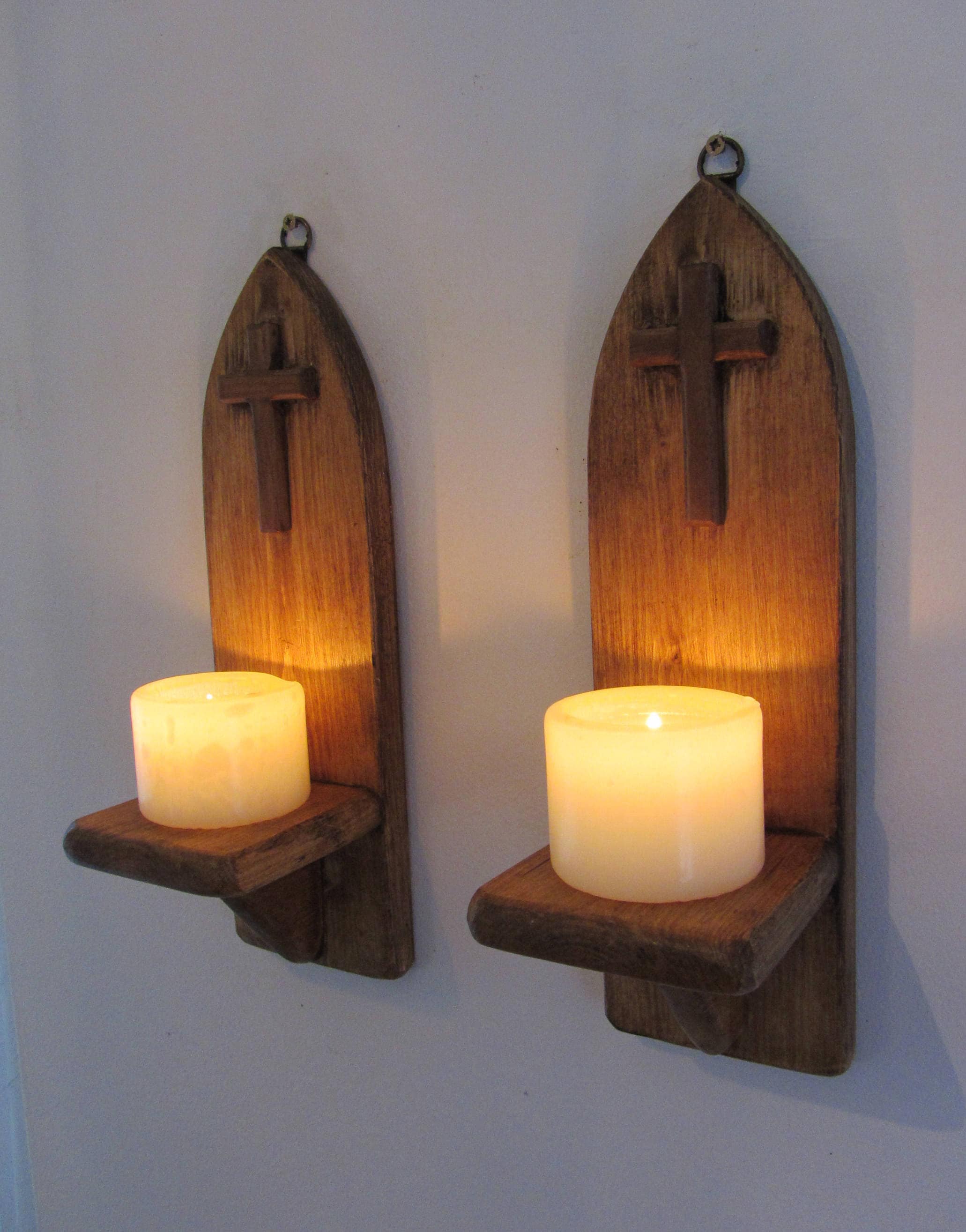 Pair of Church / Catholic Style Wall Sconce Led Candle Holders With ...