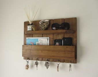 Rustic Reclaimed Wood 4 Hook Key Holder With Shelf 7 Colour - Etsy