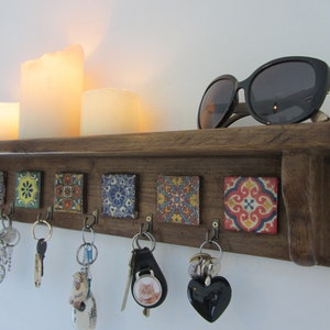 Rustic Wood Mexican Style Shelf With Key Hooks Hand Painted Mexican ...