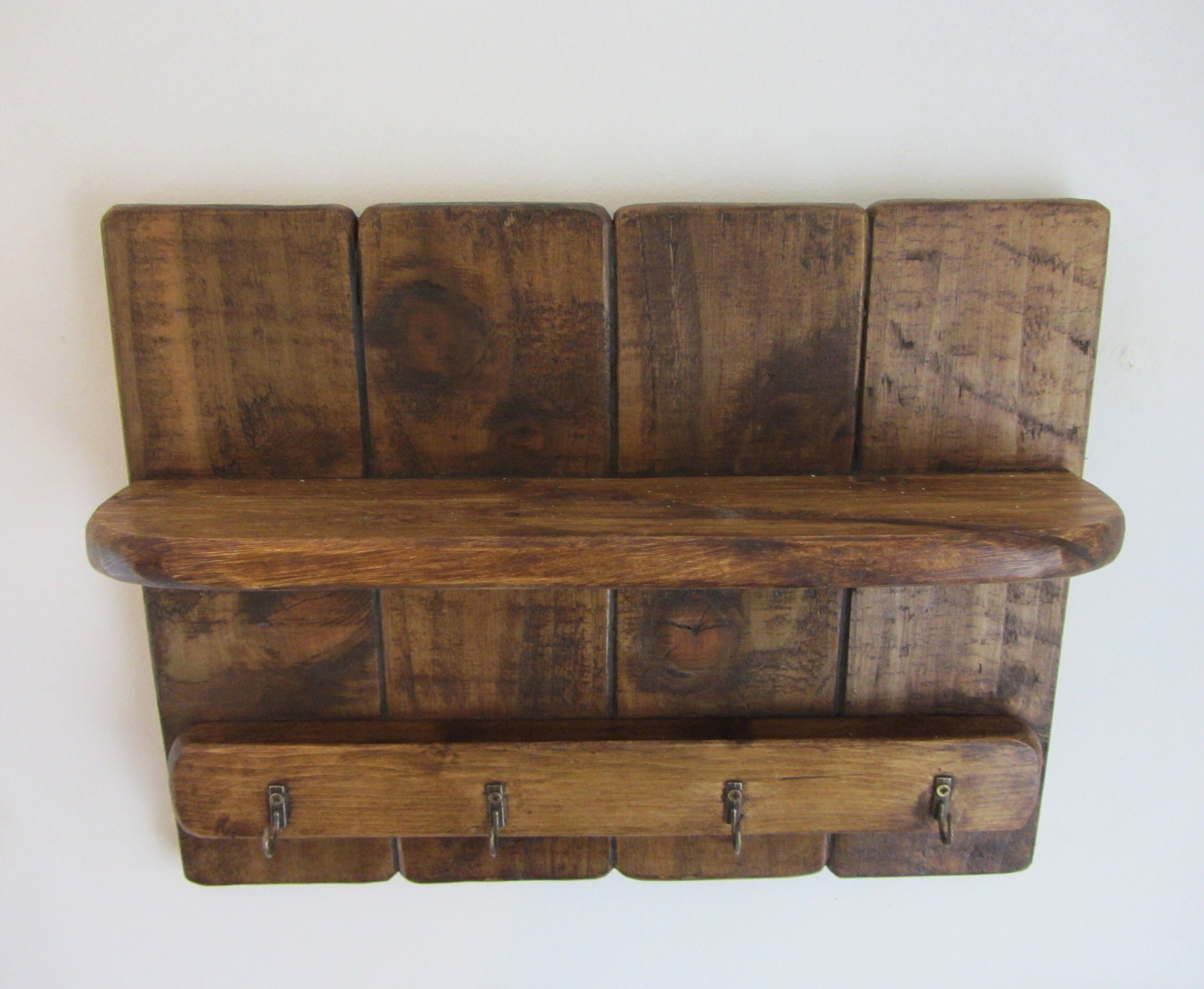 Rustic Reclaimed Wood 4 Hook Key Holder With Shelf 7 Colour Options - Etsy
