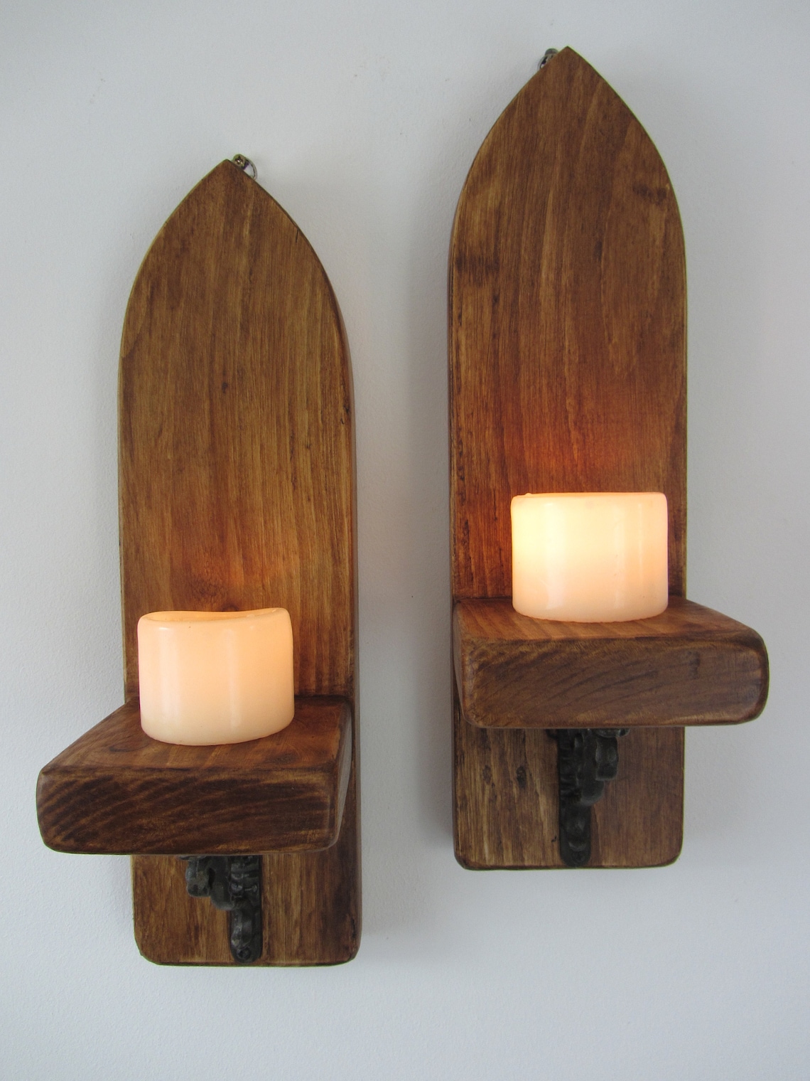 Pair of Gothic Arch Church Style Reclaimed Plank Wood Wall Sconce's ...