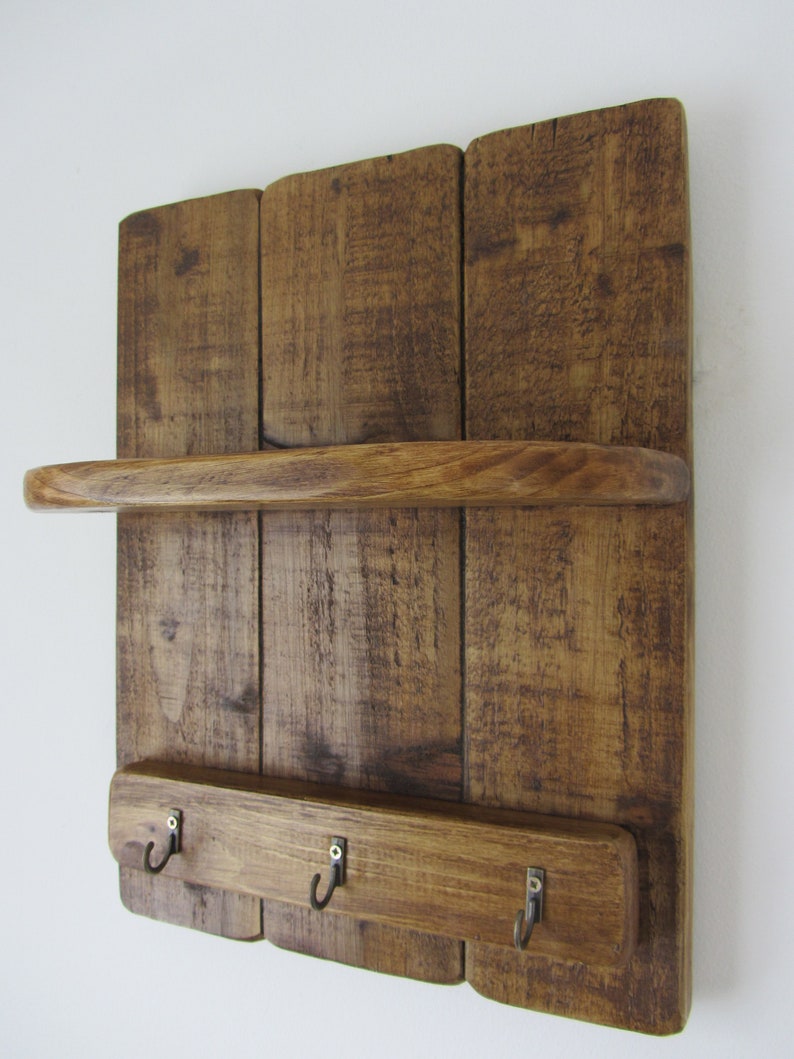 Rustic Reclaimed Wood 3 Hook Key Holder With Shelf - Etsy